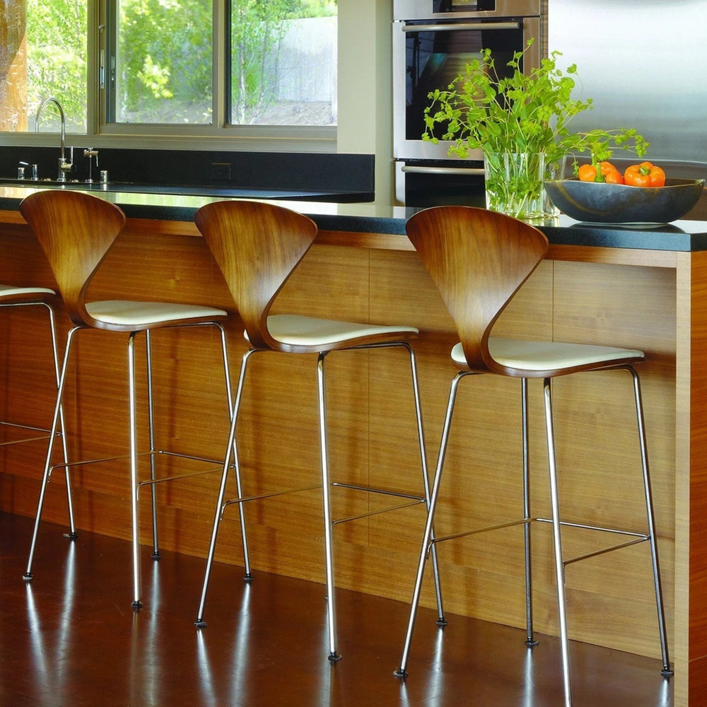 Cherner Stool with Chrome Base - Upholstered Seat - 2Modern