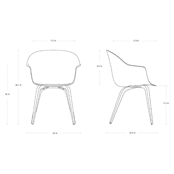 Gubi Bat Dining Chair - Wood Base - 2Modern