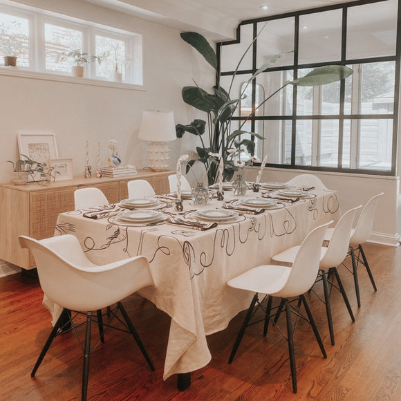 Misette Line Drawing Seafood Linen Tablecloth - 2Modern