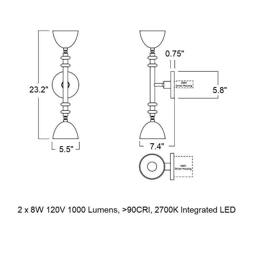Roll and Hill Del Playa LED Wall Sconce - 2Modern