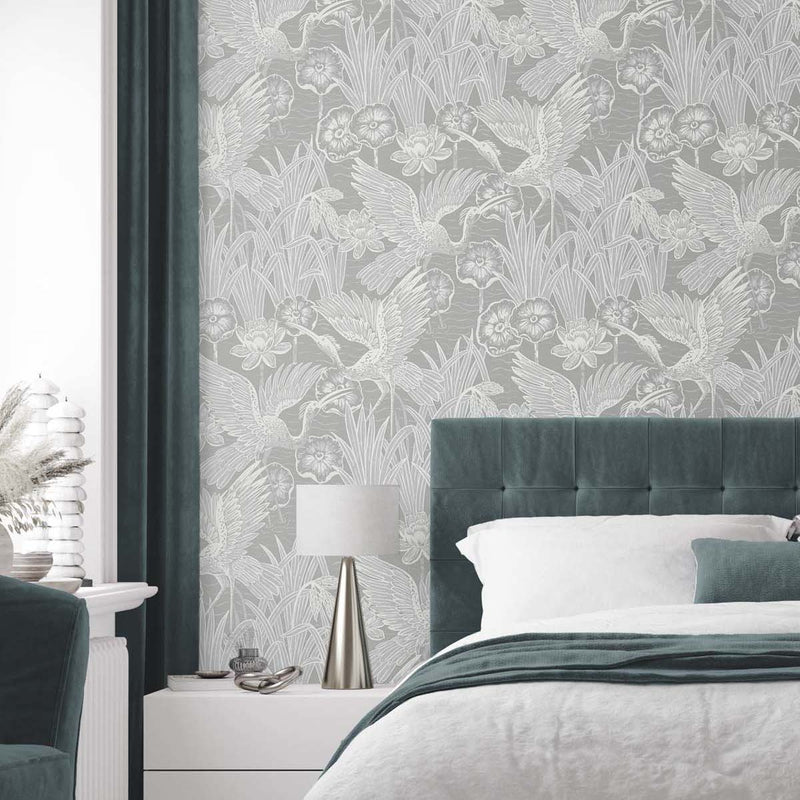Seabrook Designs White Heron Marsh Cranes Wallpaper - 2Modern