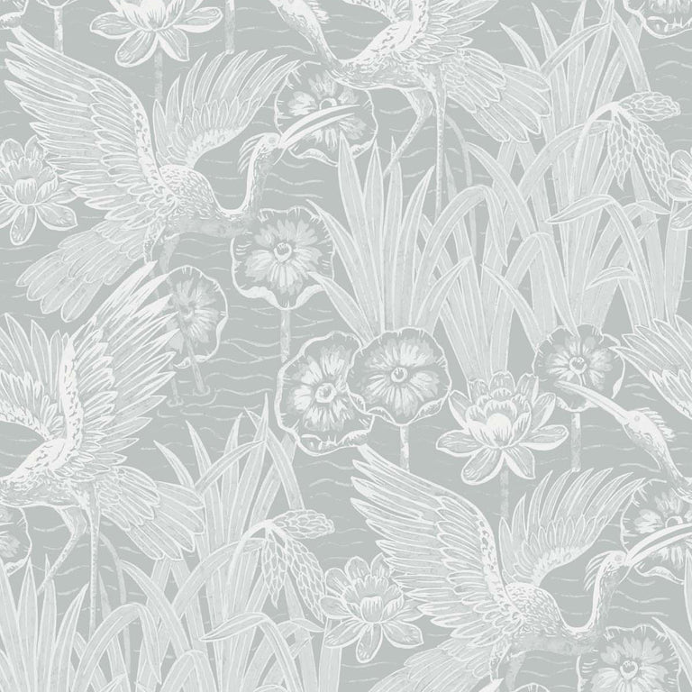 Seabrook Designs White Heron Marsh Cranes Wallpaper - 2Modern