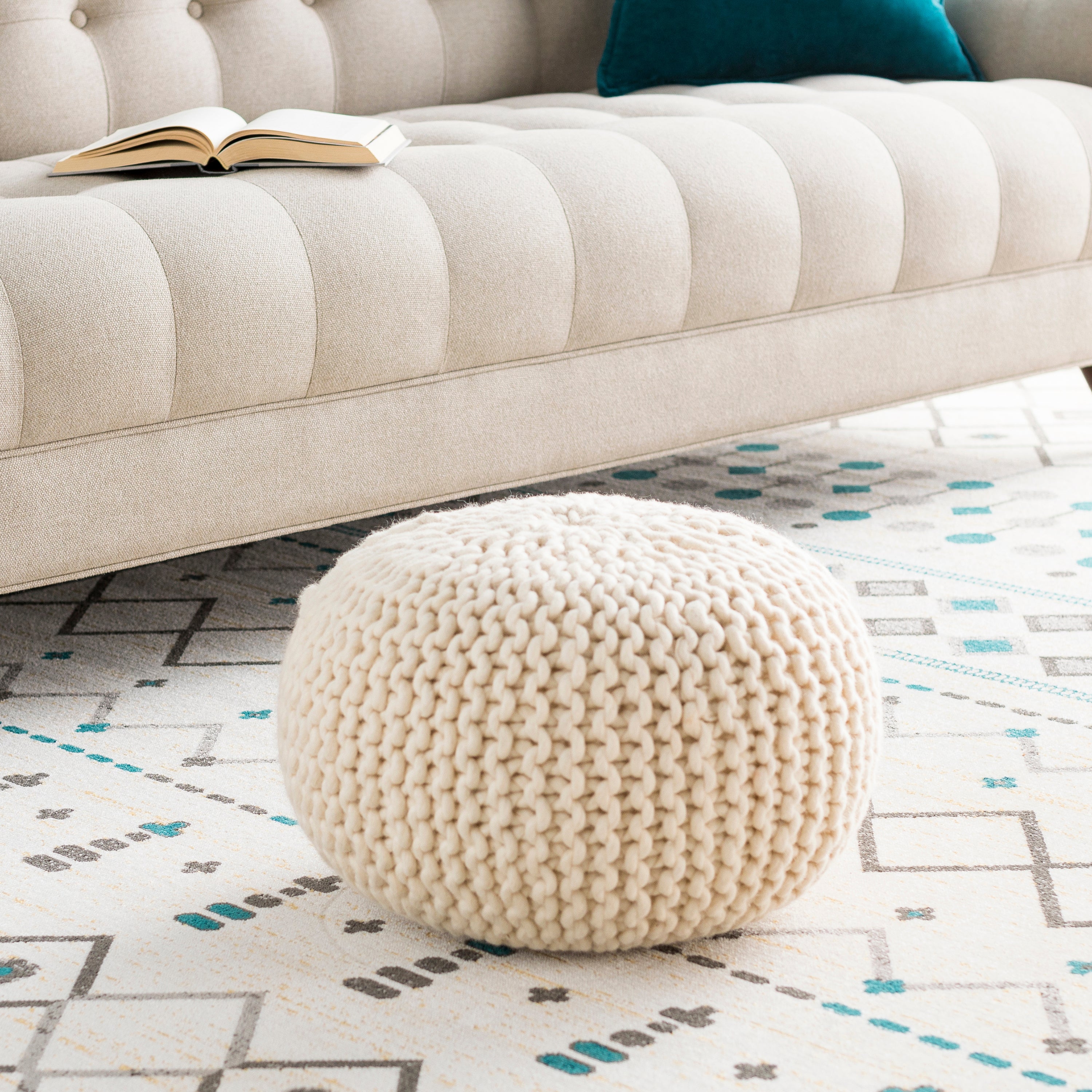 Surya Beige Wool Pouf - 2Modern